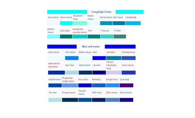 Boya Renkleri - Renk İsimleri - İç Cephe Boya Renkleri